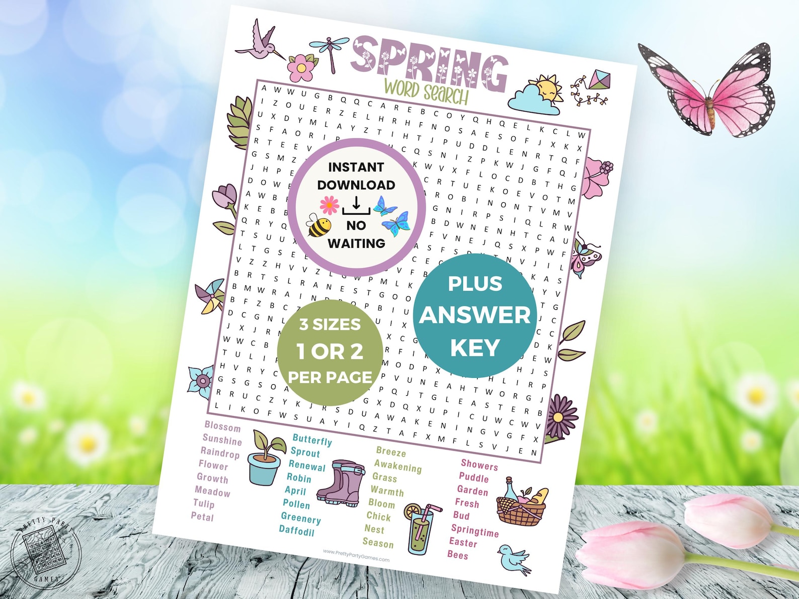 Spring Word Search Printable + Answer Key, Wordsearch Puzzles for Kids ...