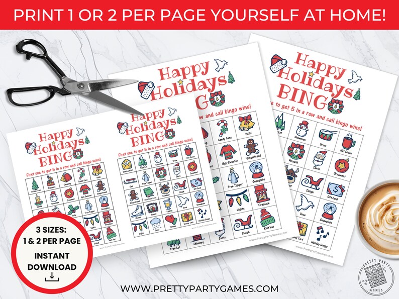 50 Printable Happy Holidays Bingo Cards, Holiday Bingo With Pictures ...