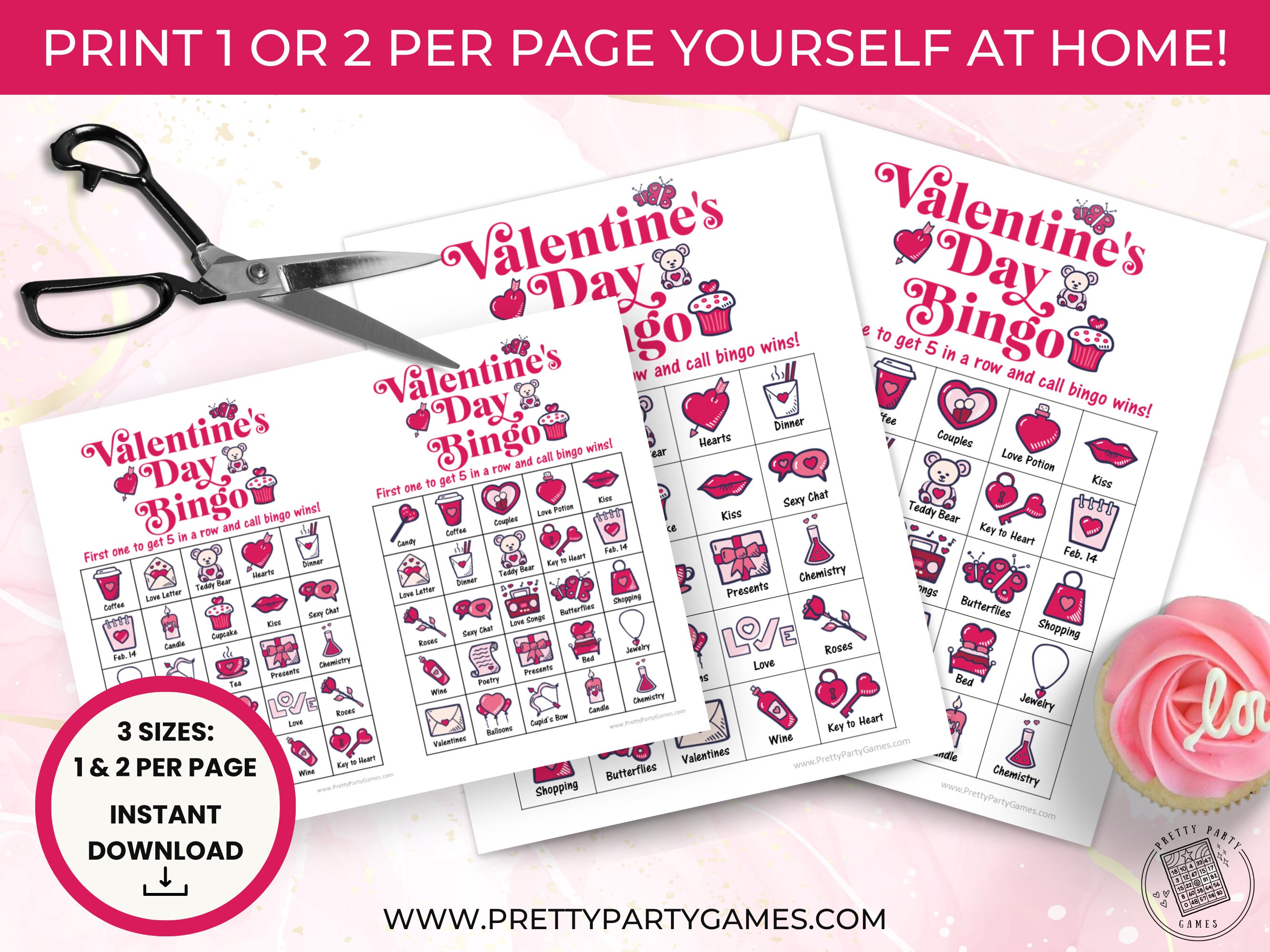 Printable Valentine Bingo Cards, Happy Valentines Day Bingo Game, 50 ...