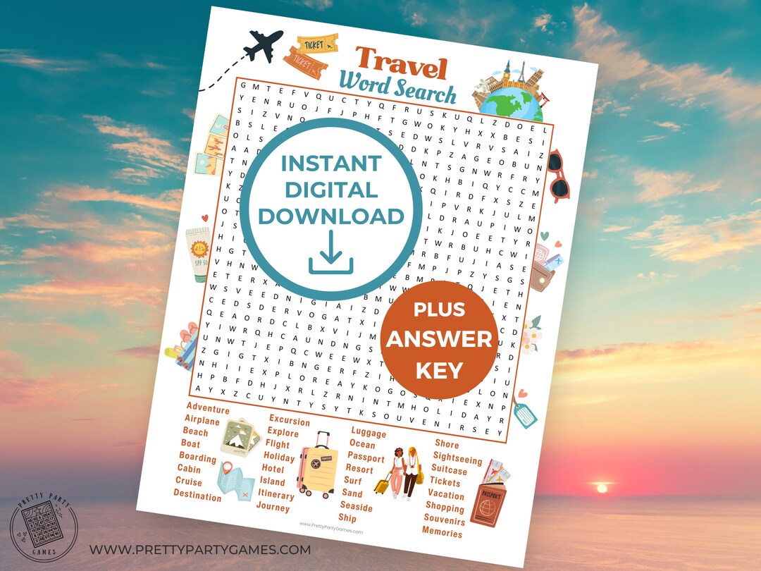 Travel Word Search Puzzle and Solution, Travel Games for Adults & Kids ...
