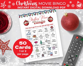 Christmas Movie Night Bingo Cards Printable (8) Viewing Party - Etsy