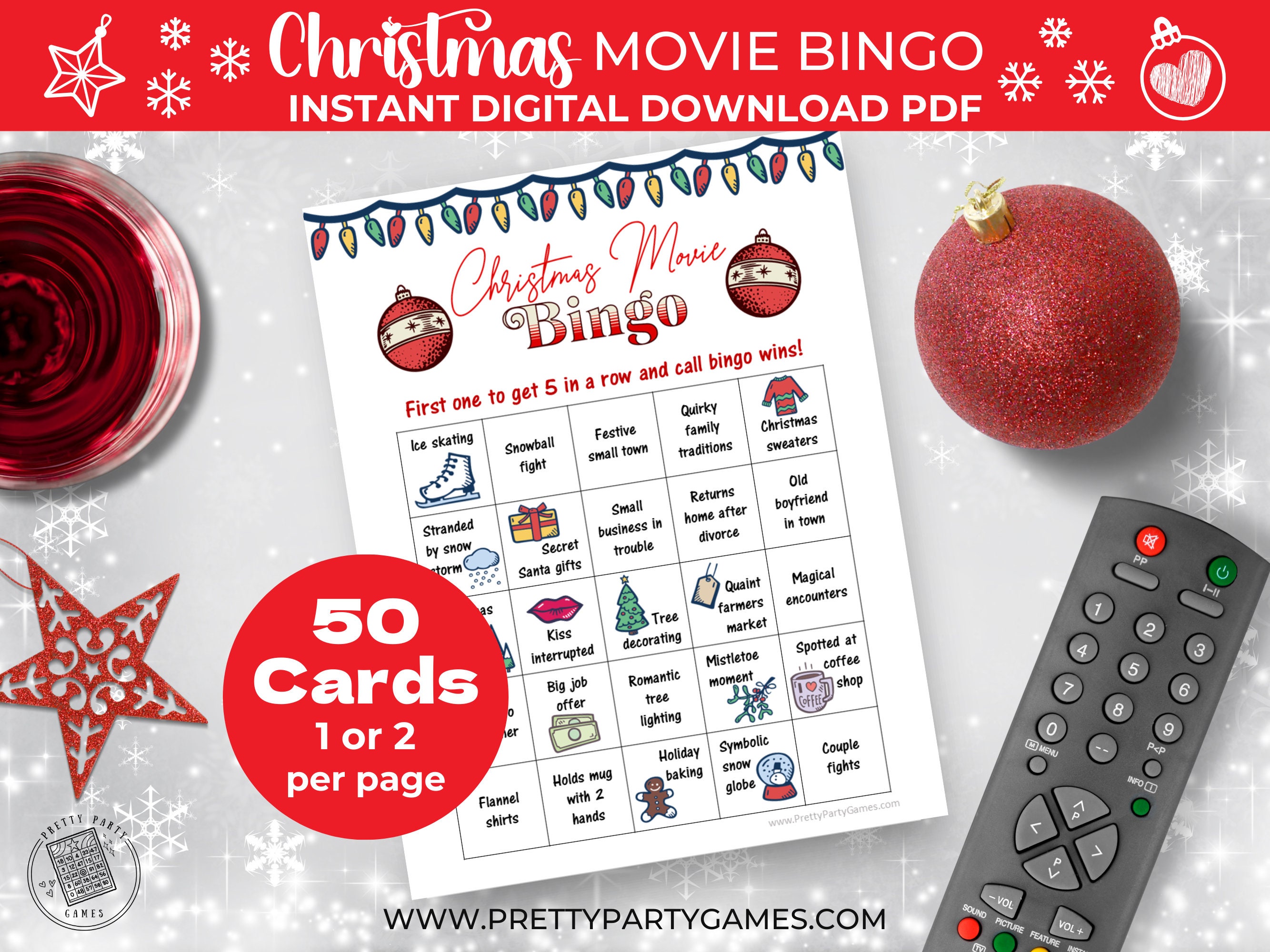 Printable Christmas Movie Bingo Cards, Holiday Bingo Game, 50 TV Movie ...