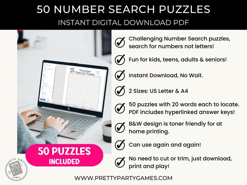 Number Search Puzzle Book, 50 Printable Numeric Word Search Puzzles and ...