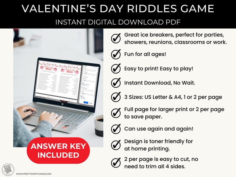 Valentines Day Riddles for Kids Printable, Valentine Class Game, Fun ...