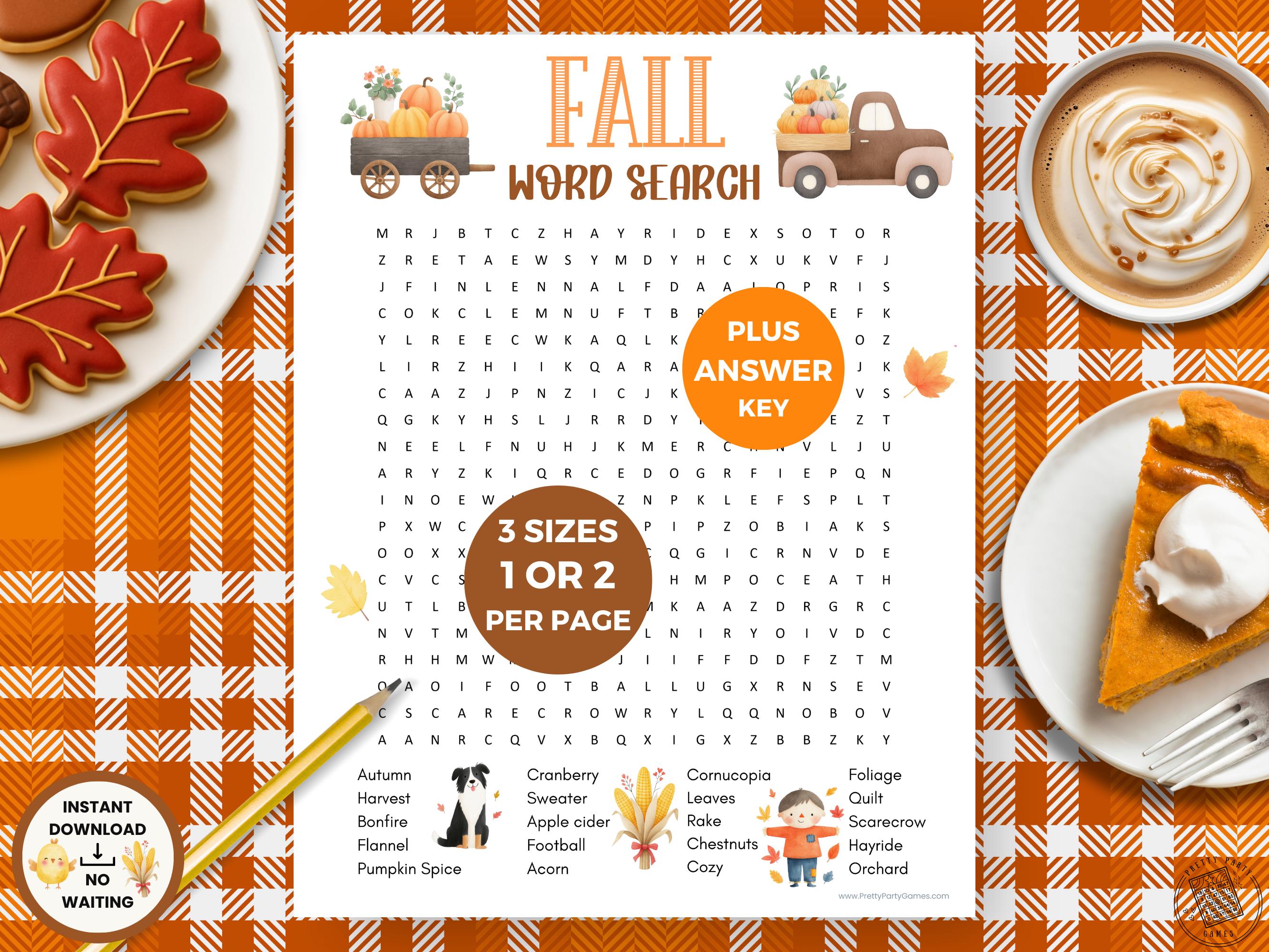 Fall Word Search Printable, Autumn Word Puzzle for Kids, Adults ...