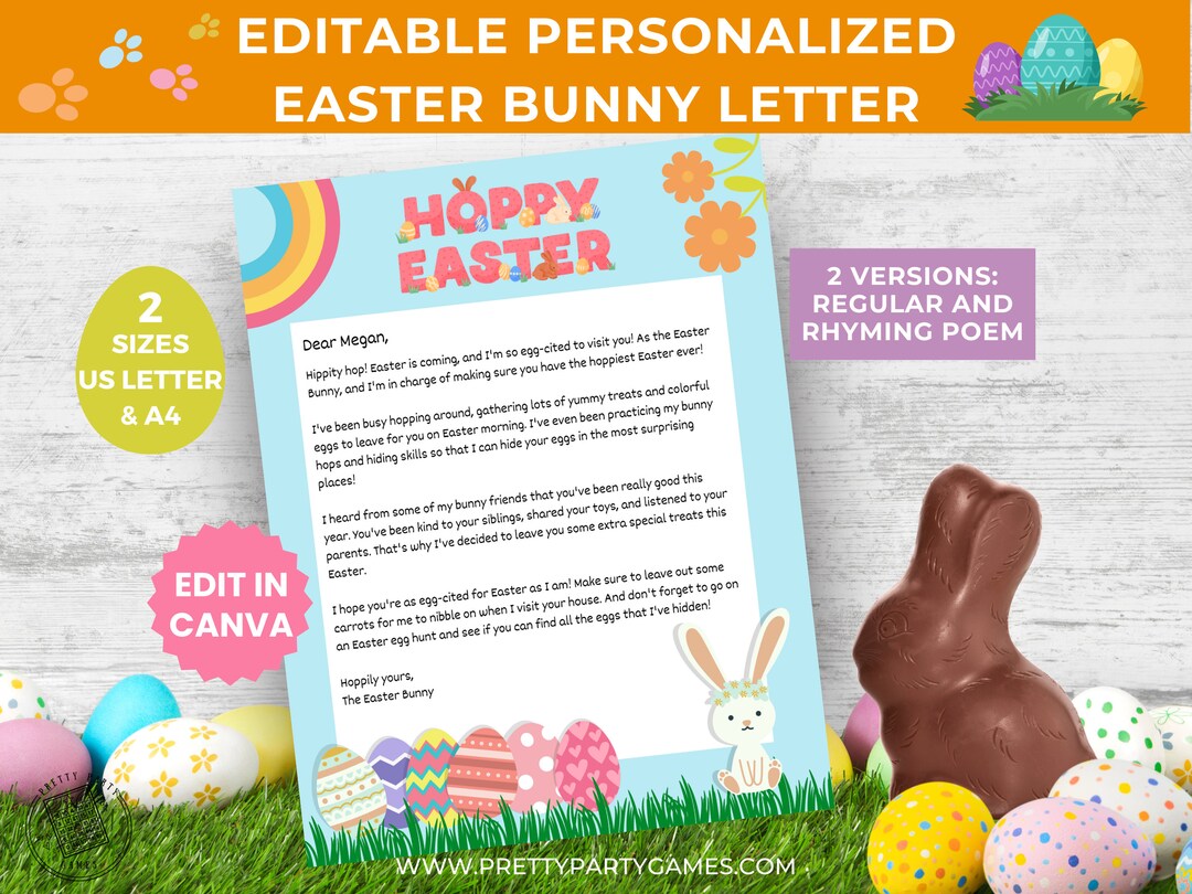 Editable Easter Bunny Letter Printable, Personalized Letter From the ...
