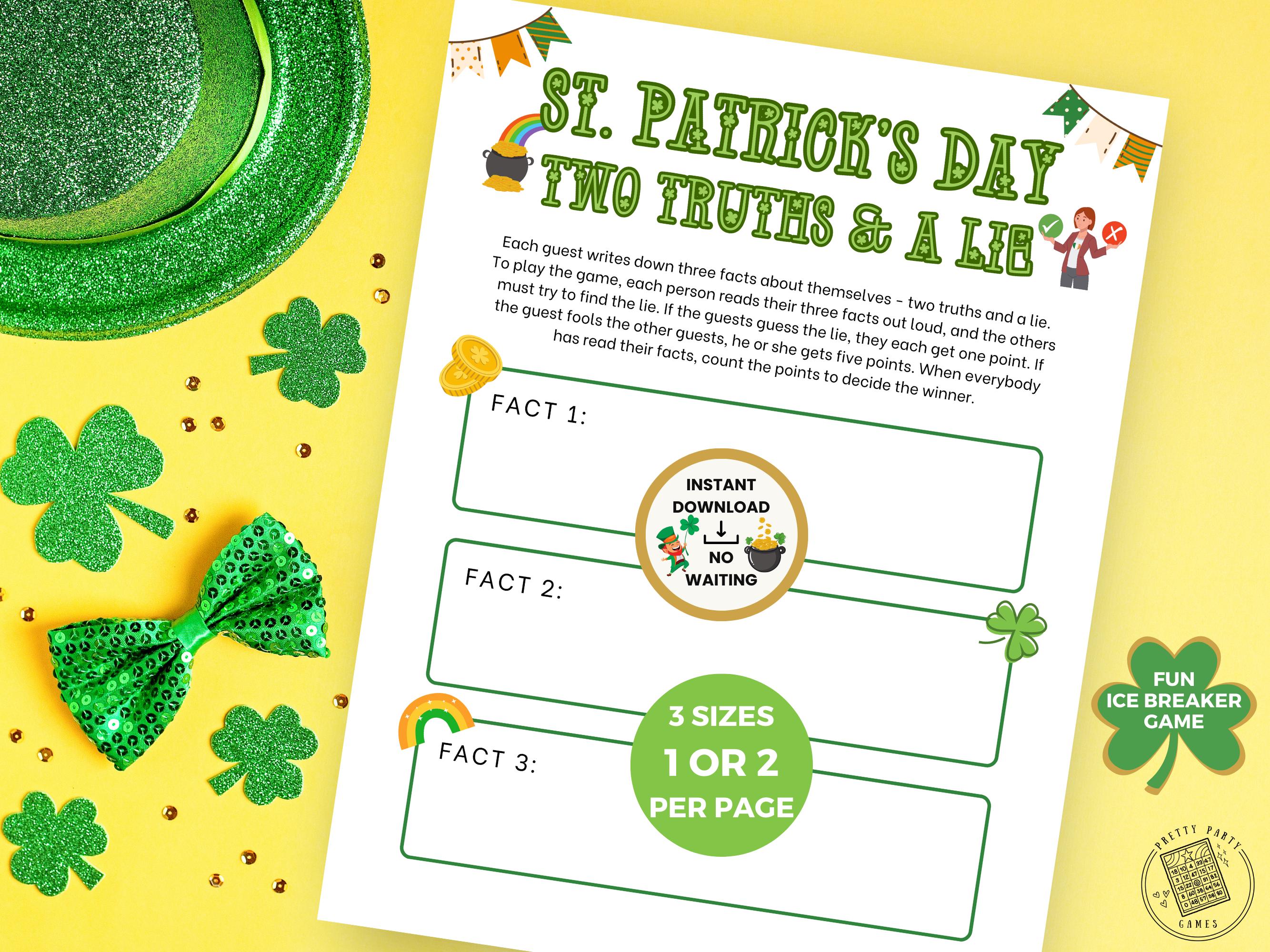St. Patrick's Day Two Truths and A Lie Game, Irish Party Games for ...