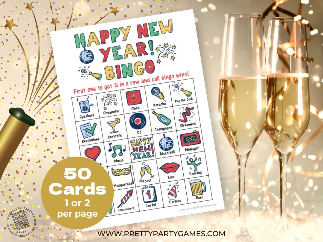 50 Printable New Years Bingo Cards, Work Holiday Bingo Game, New Years ...