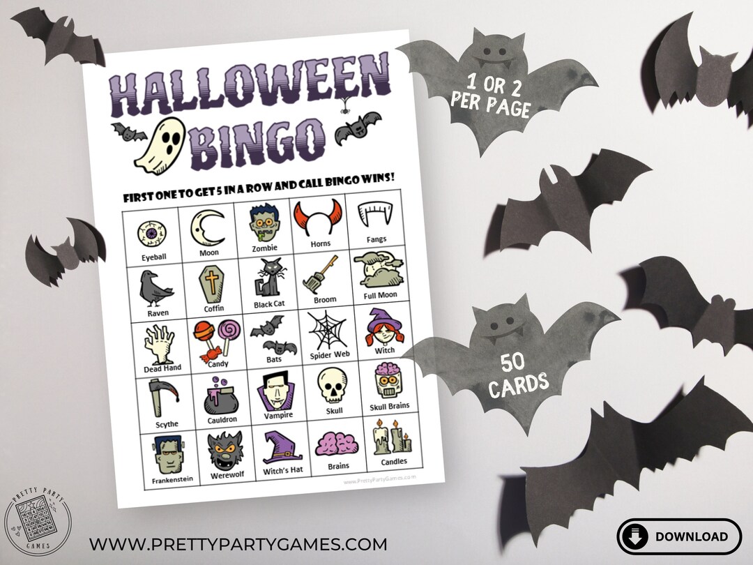 Halloween Bingo PDF Games, 50 Printable Picture Bingo Cards, Fun ...