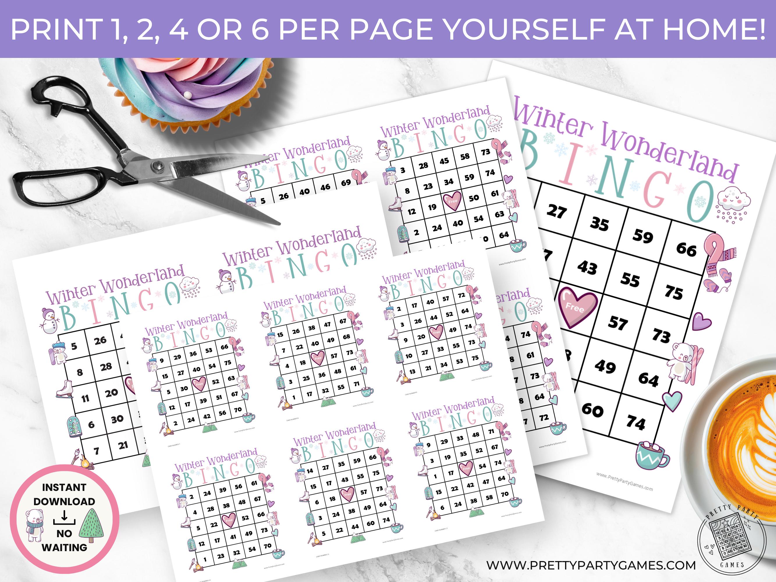 50 Printable Winter Wonderland Bingo Cards With Numbers, Winter Bingo ...