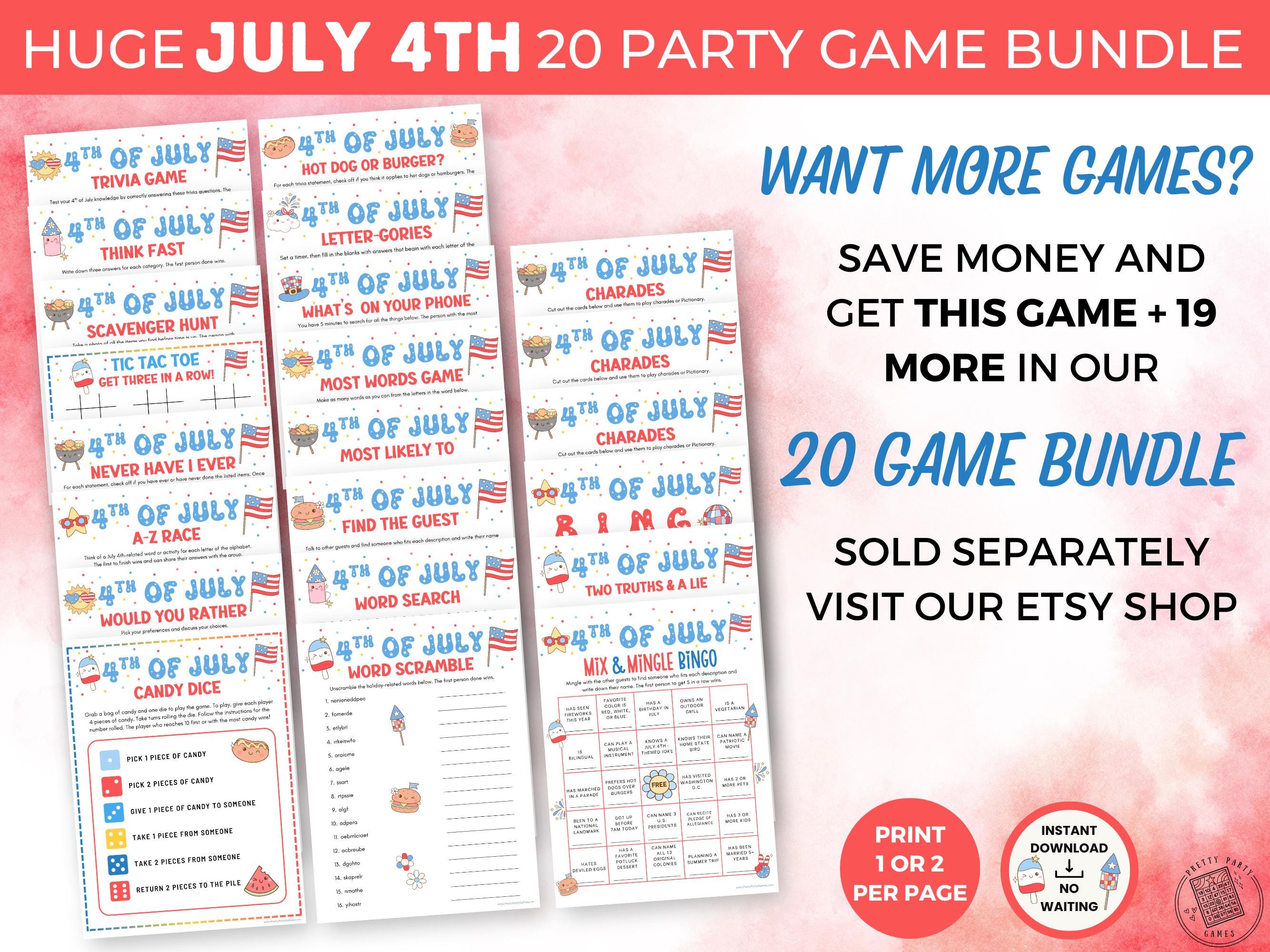4th of July Charades Clues, Printable Independence Day Party Games for ...