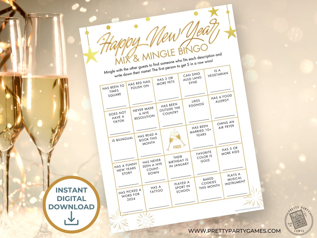 New Years Eve Mix & Mingle Bingo, New Years Eve Party Games, Work ...