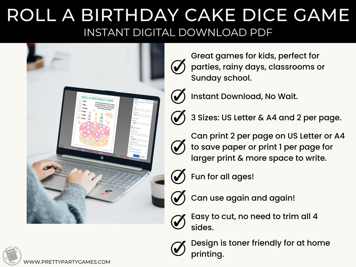 Fun Birthday Candy Dice Game for Kids, Roll A Birthday Cake Dice Game ...