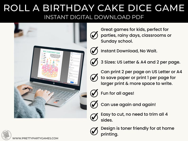 Fun Birthday Candy Dice Game for Kids, Roll A Birthday Cake Dice Game ...