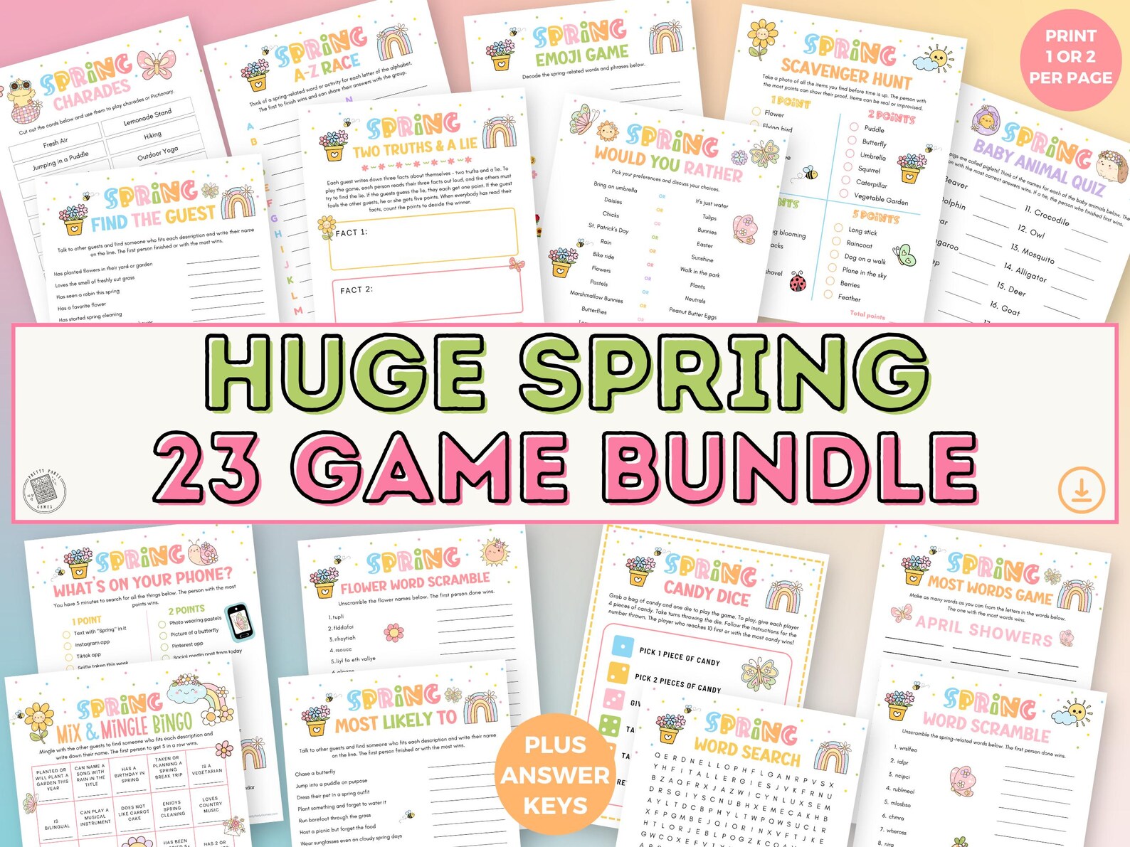23 Spring Games Bundle, Spring Fling Party Printable, Spring Games for ...