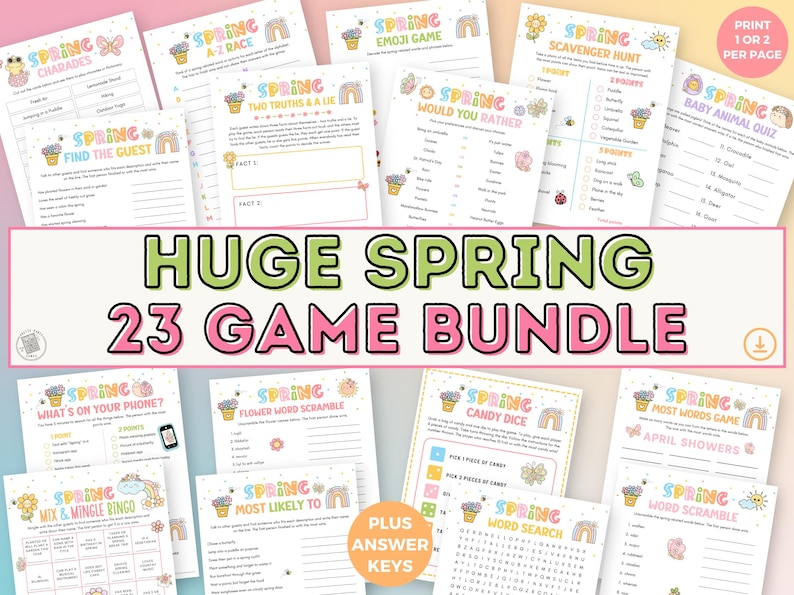 23 Spring Games Bundle, Spring Fling Party Printable, Spring Games for ...