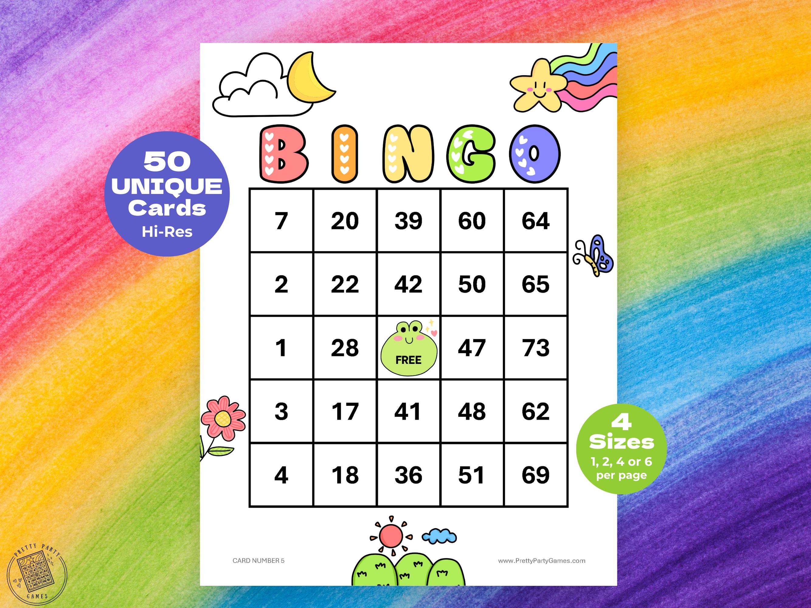 50 Colorful Bingo Cards for Social Events, Fun Bright Printable Bingo ...