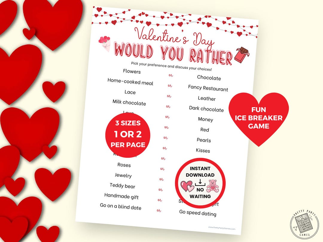 Would You Rather Valentines Game, Printable Would You Rather Questions ...