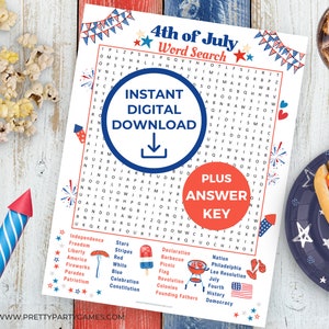4th of July Word Search Puzzle and Solution, 4th of July Games for ...