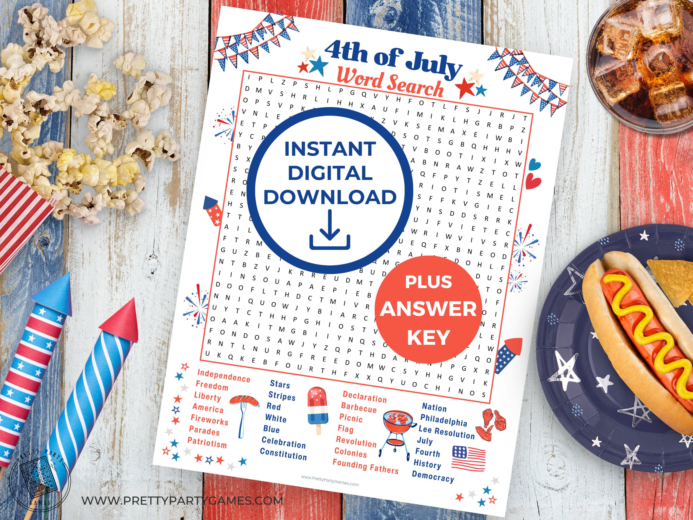 4th of July Word Search Puzzle and Solution, 4th of July Games for ...