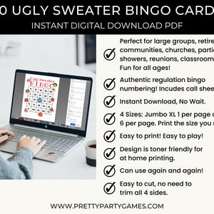 50 Ugly Christmas Sweater Bingo Cards With Numbers, Fun Ugly Christmas ...