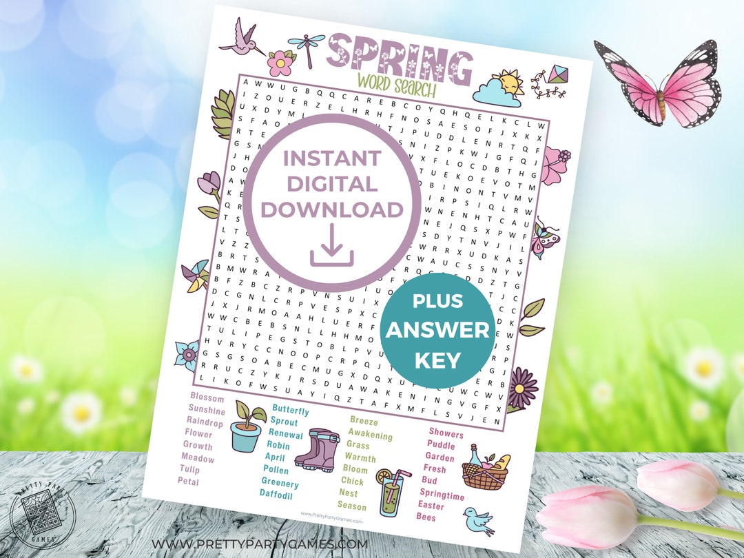 Spring Word Search Printable + Answer Key, Wordsearch Puzzles for Kids ...