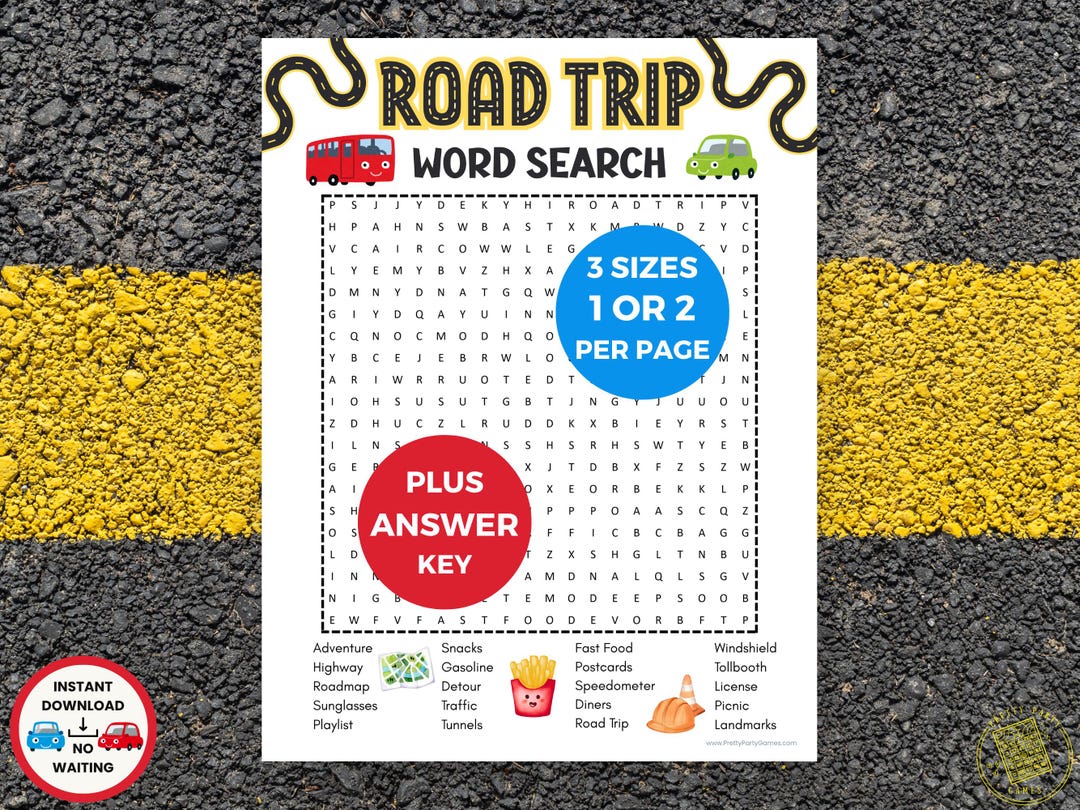 Road Trip Word Search, Roadtrip Games for Teens Kids Adults, Summer ...