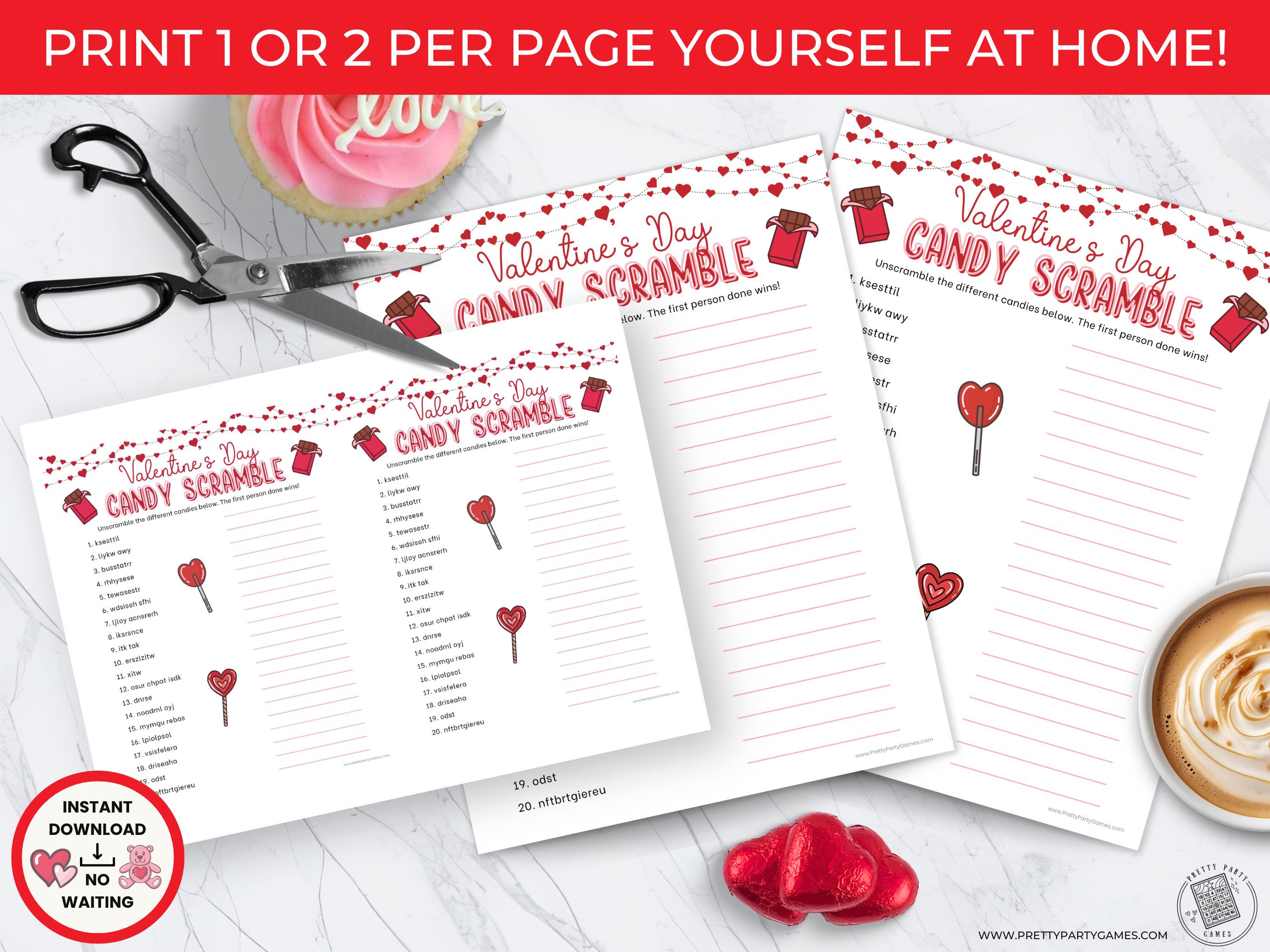 Valentine Candy Scramble Game, Valentine's Day Word Scramble Printable ...