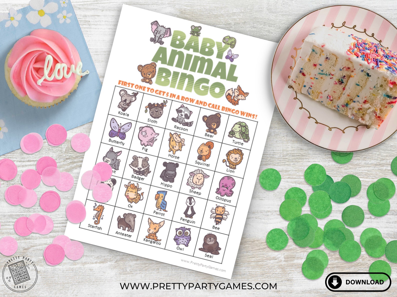 Cute Baby Zoo Animal Bingo Game, 50 Unique Bingo Cards for Kids, Fun ...