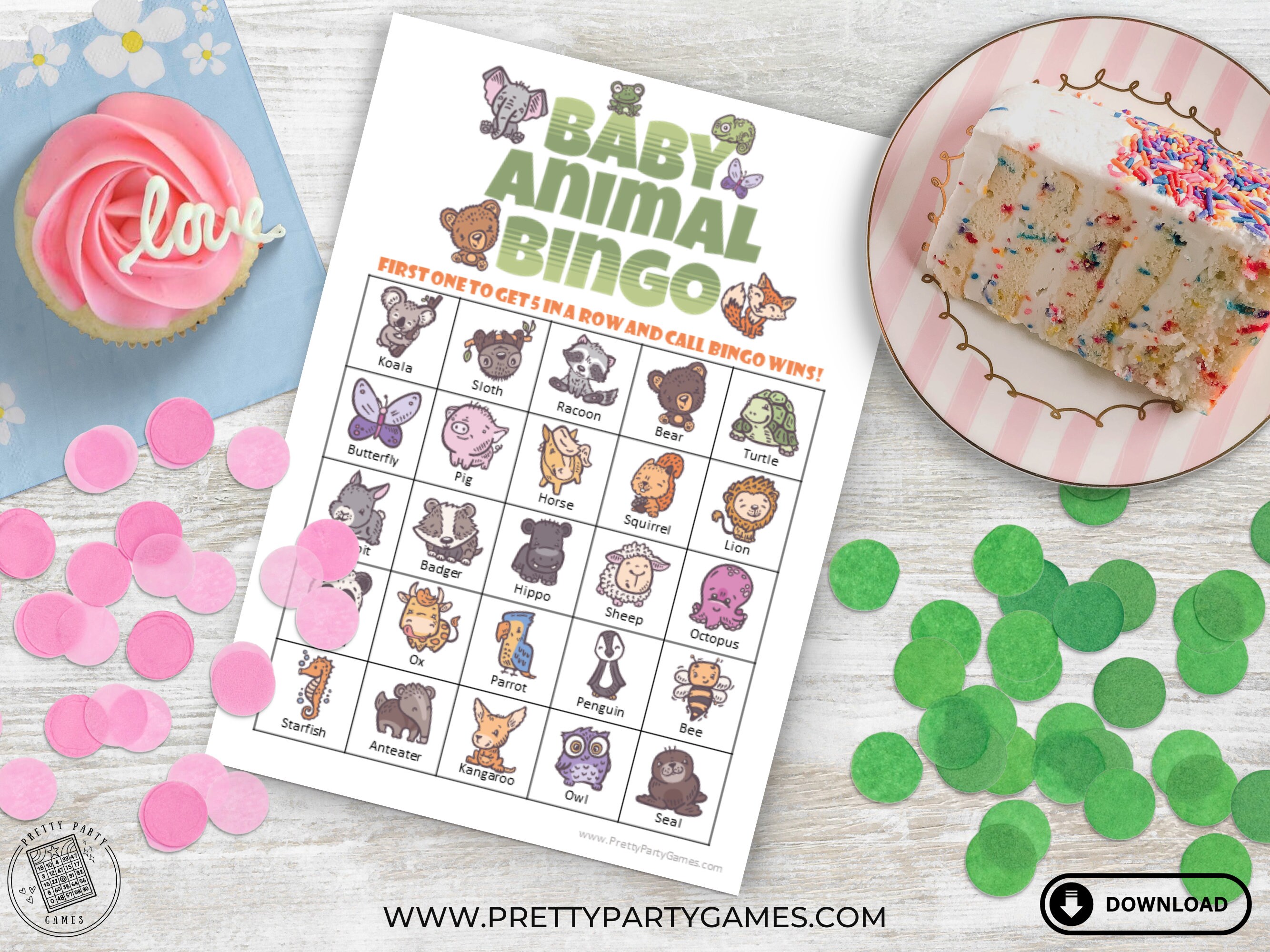 Cute Baby Zoo Animal Bingo Game, 50 Unique Bingo Cards for Kids, Fun ...