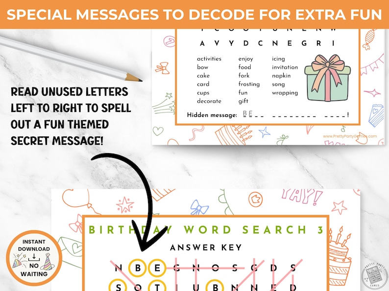 4 Printable Birthday Word Search Puzzles for Kids, Happy Birthday Party ...