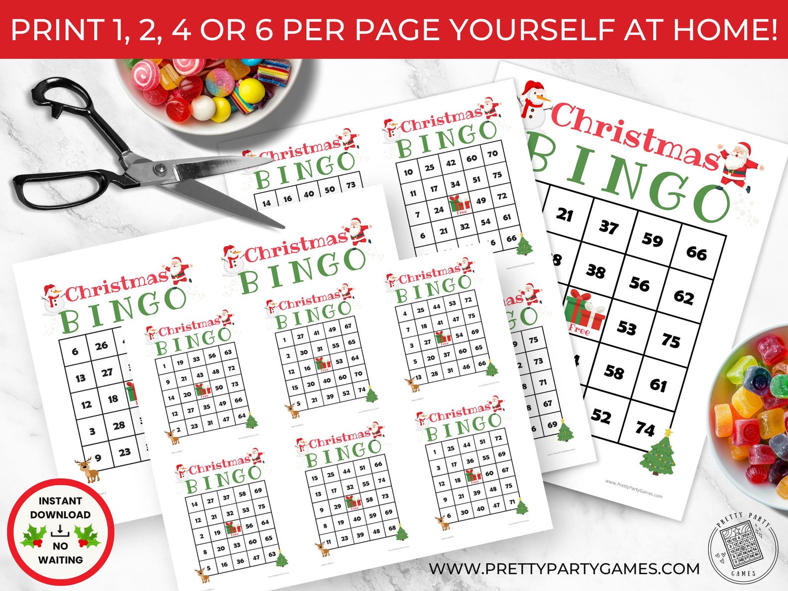 500 Christmas Bingo Cards With Numbers, Fun Christmas Bingo Game for ...