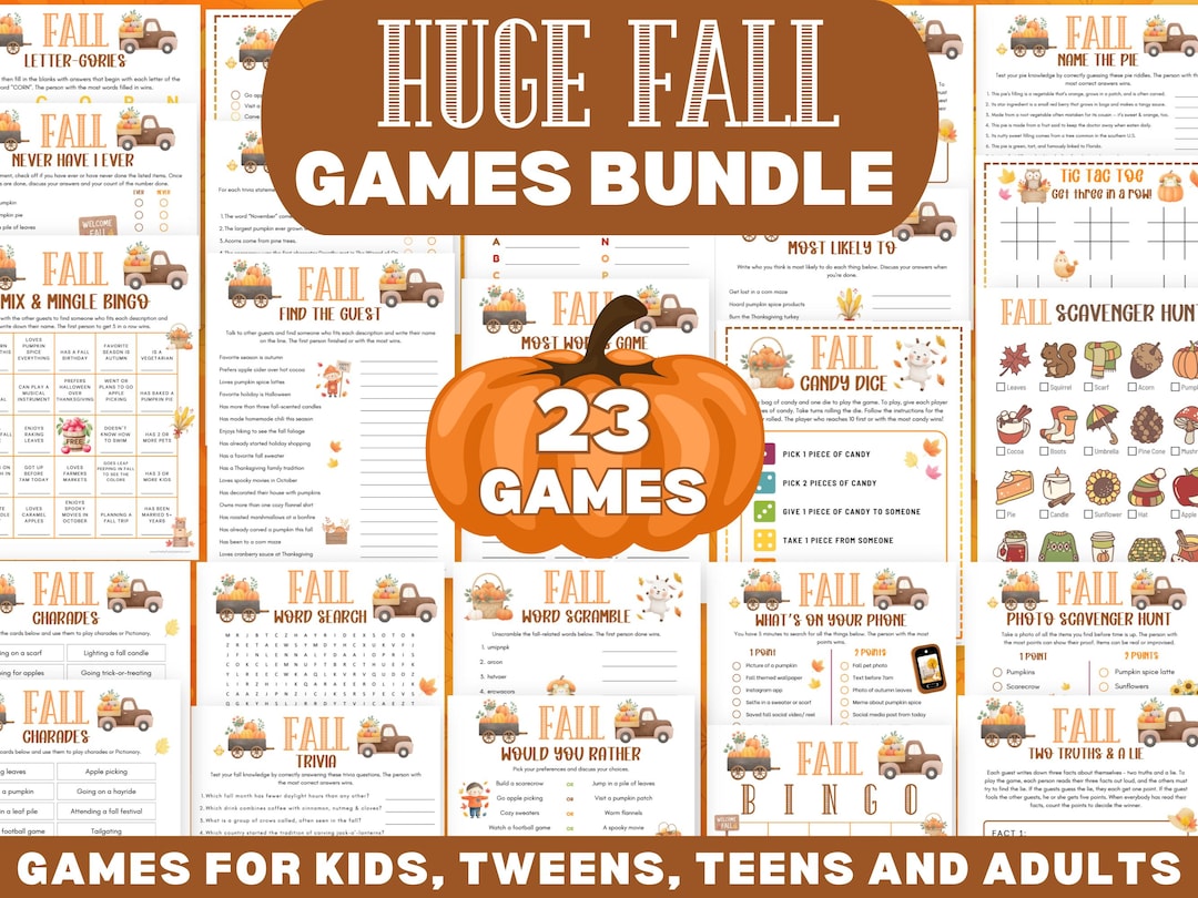 23 Fall Games Bundle, Autumn Harvest Printable Party Games for Groups ...