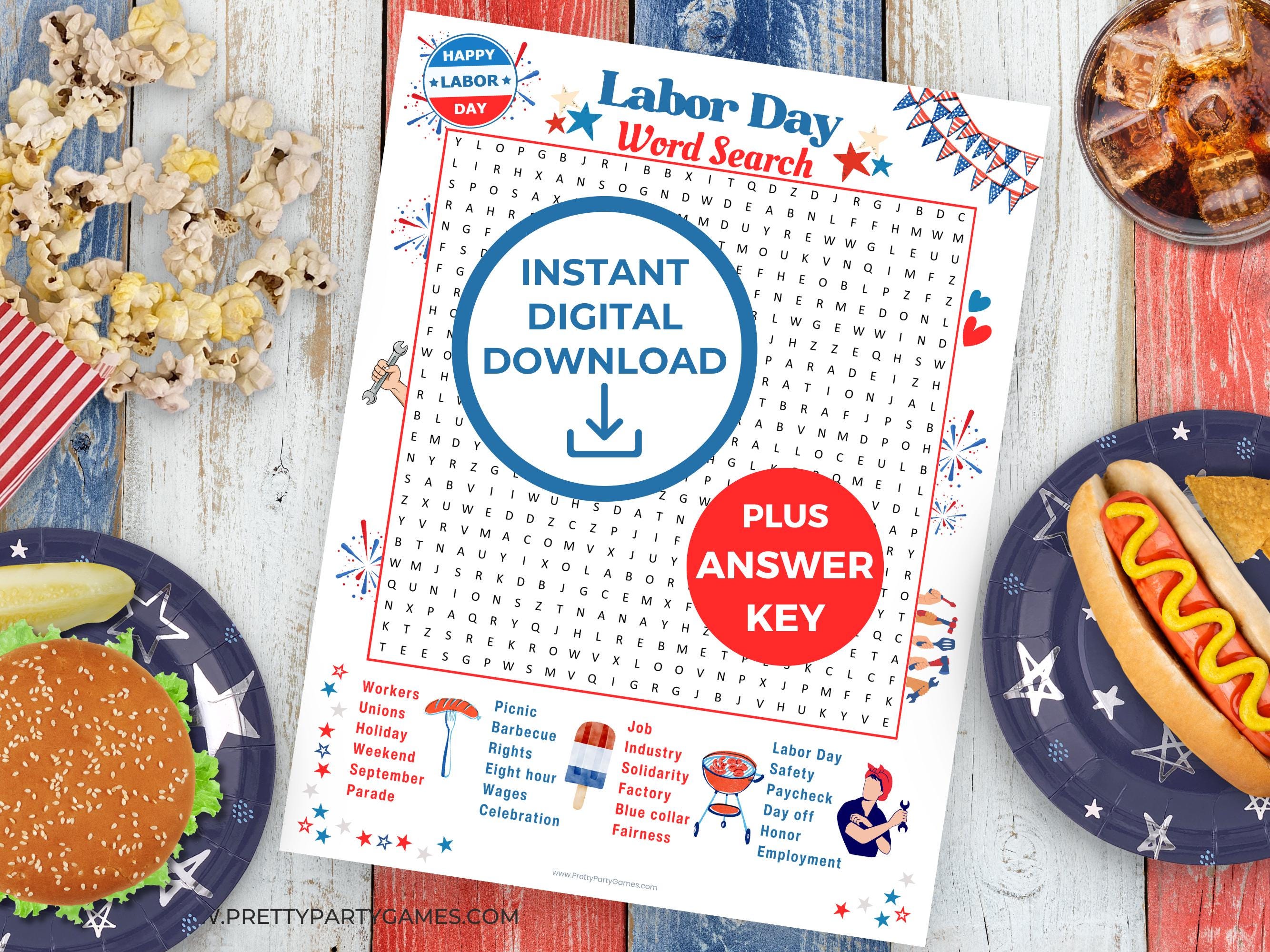 Labor Day Word Search Puzzle and Solution, Labor Day Games for Kids ...