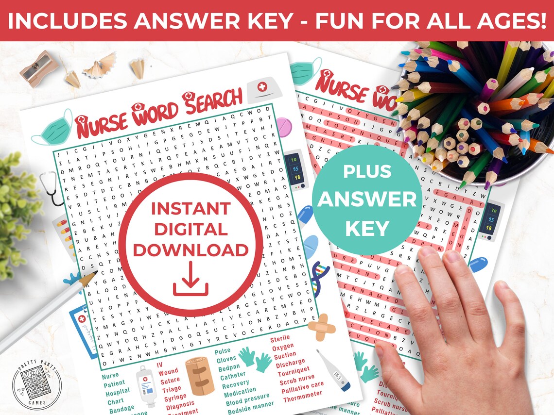 Nurse Word Search Printable, Nurse Party Games for Graduation ...