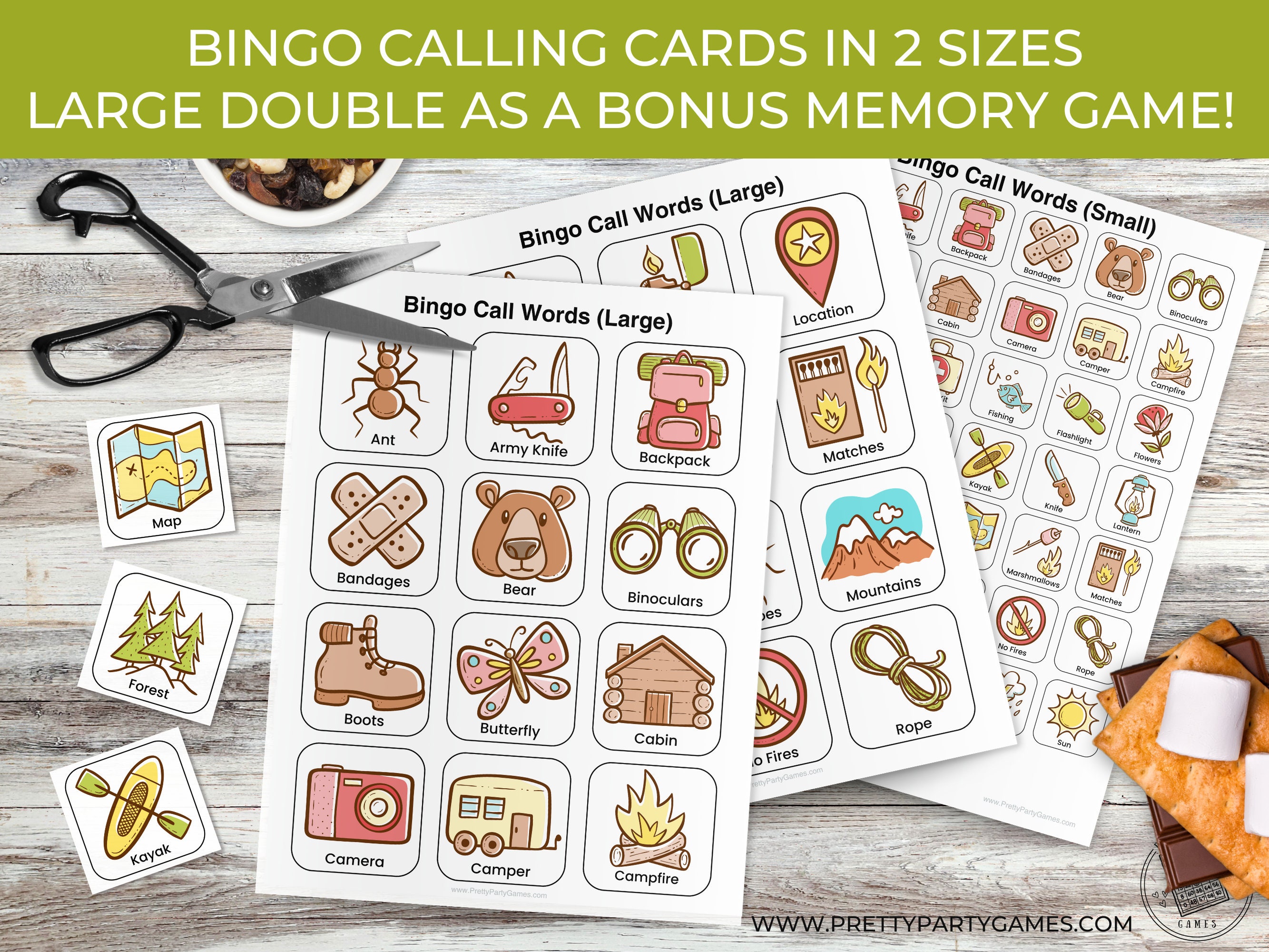 50 Camping Bingo Cards, Bingo Game Printable, Summer Camping Trip ...