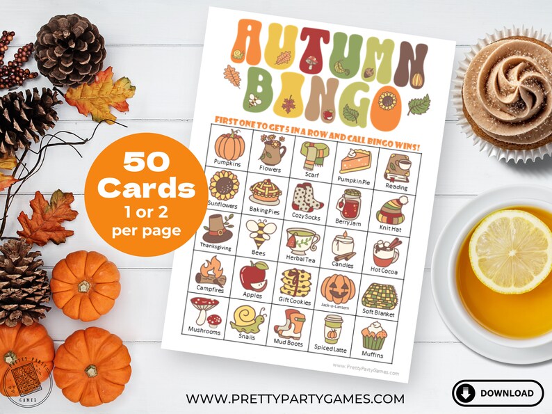 50 Printable Autumn Bingo Cards, Unique Fall Bingo Cards for Kids ...