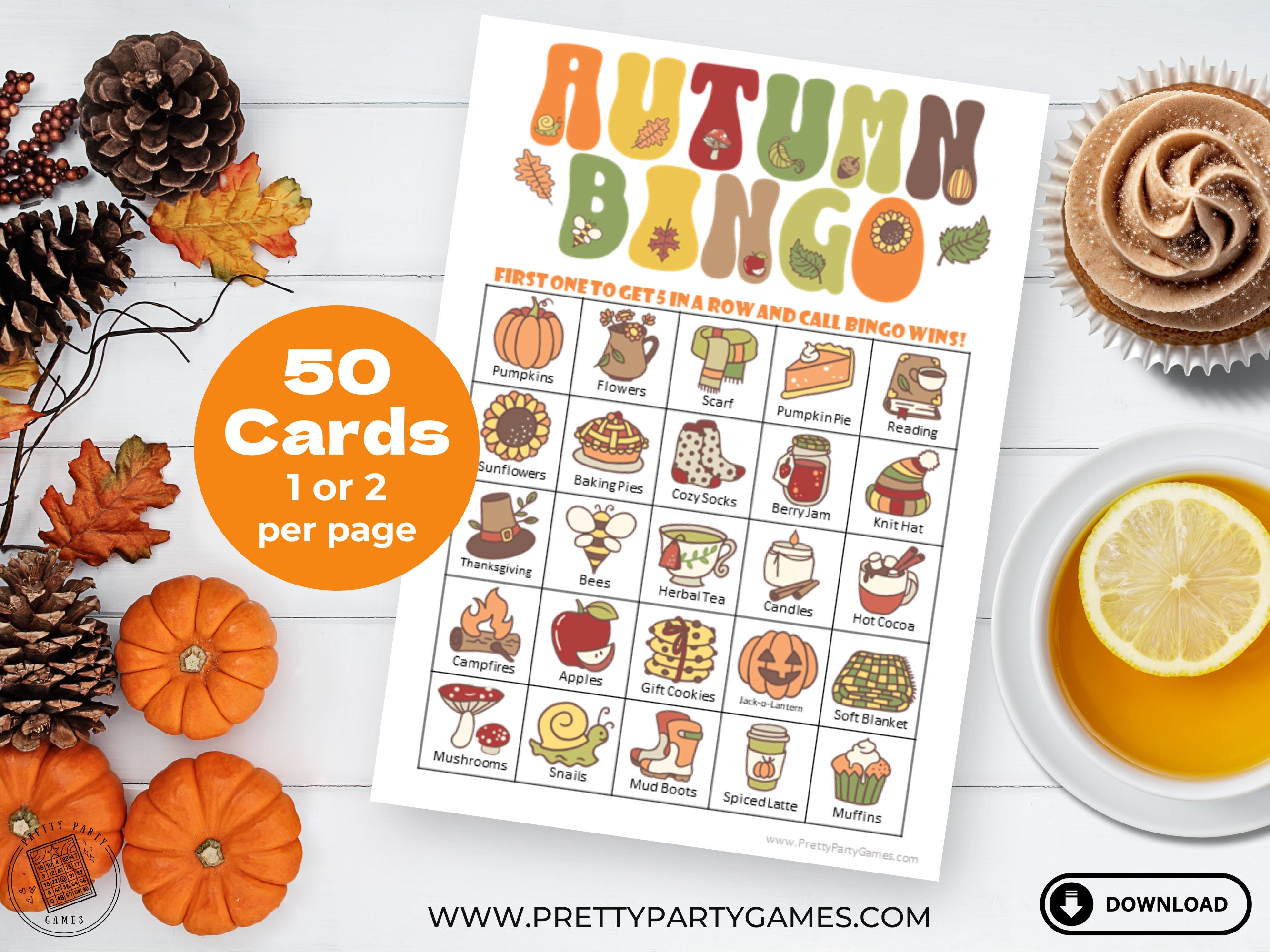 50 Printable Autumn Bingo Cards, Unique Fall Bingo Cards for Kids ...
