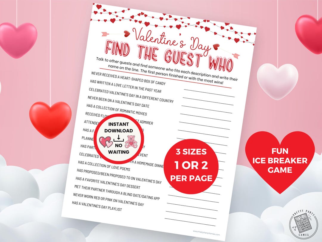 Find the Guest Valentine Game, Fun Valentines Ice Breaker Party Game ...
