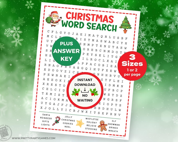 Christmas Word Search Game Printable, Christmas Party Game, Word Search ...