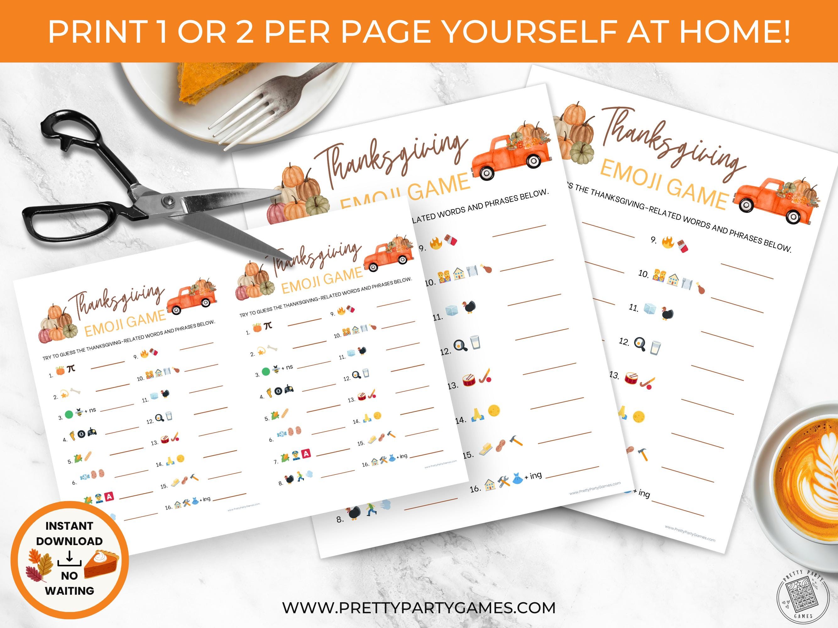 Thanksgiving Emoji Game Printable, Thanksgiving Party Game, Fun ...