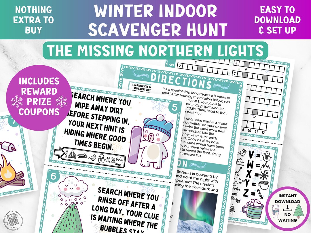 Indoor Winter Scavenger Hunt for Kids, Clues + Secret Code Puzzles ...