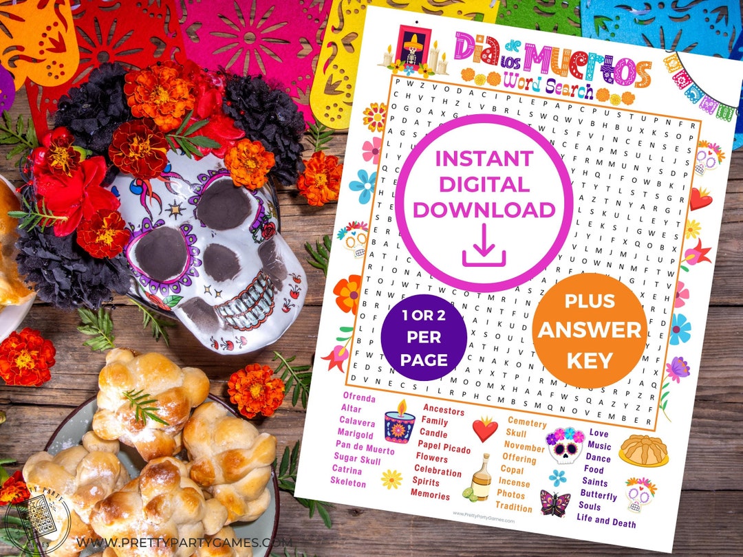 Dia De Los Muertos Word Search Puzzle, Printable Party Games for Kids ...