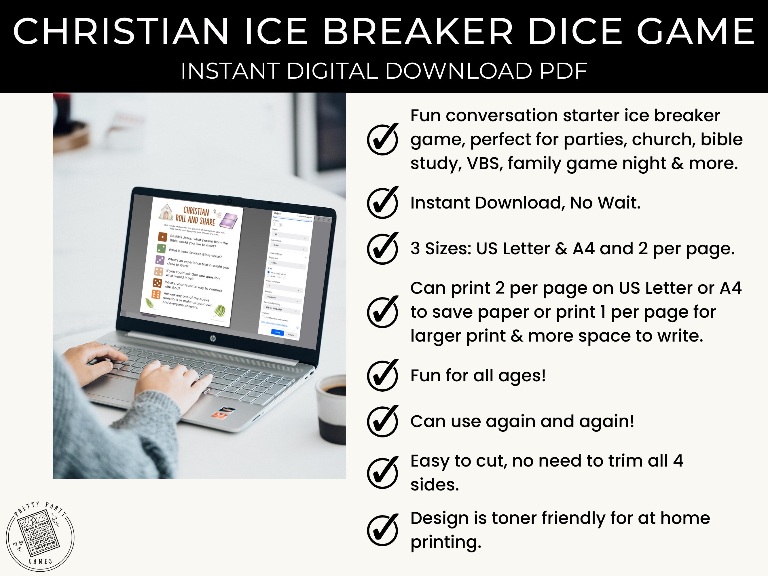 Bible Get to Know You Game, Christian Church Party Dice Game, Ice ...