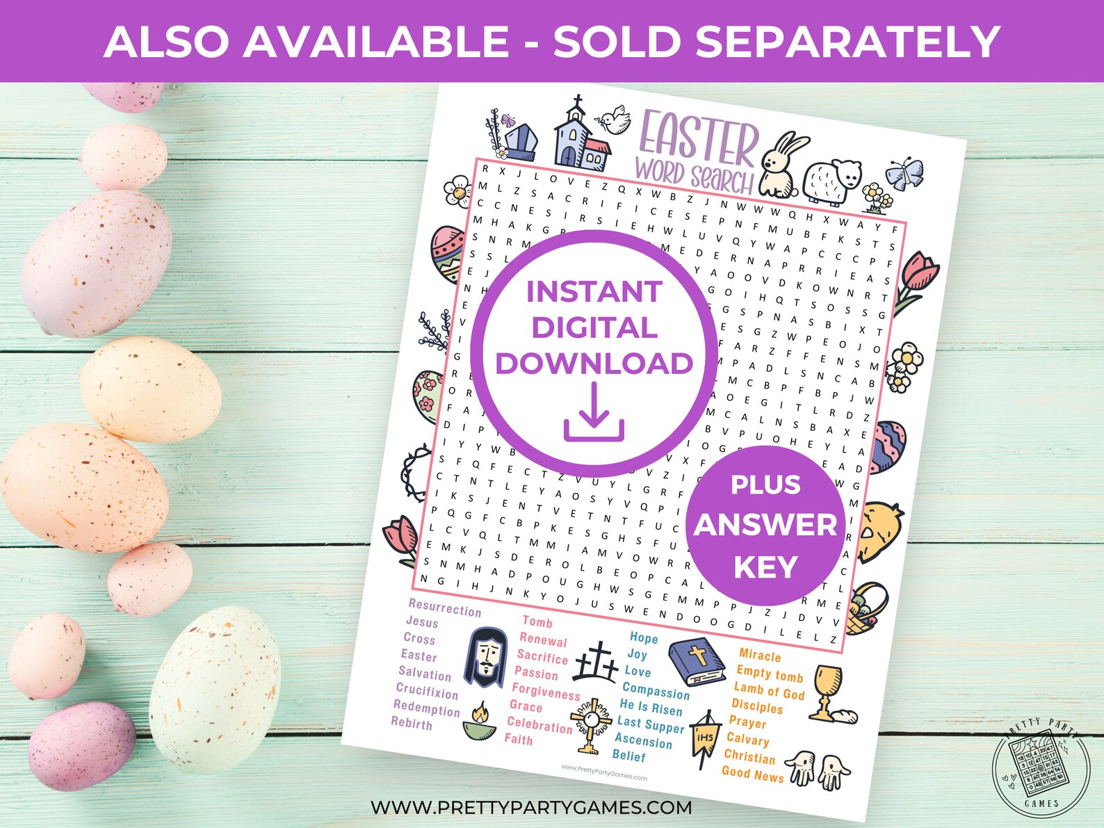 Printable Easter Word Search for Kids & Adults + Answer Key, Fun Easter ...