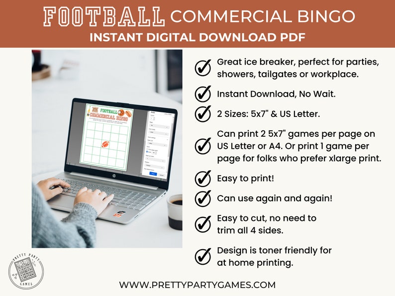 Football Commercial Bingo Card Printable, Unique Bingo Game for Sunday ...