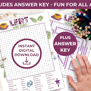 Lent Word Search Printable + Answer Key, Lenten Games for Kids & Adults ...