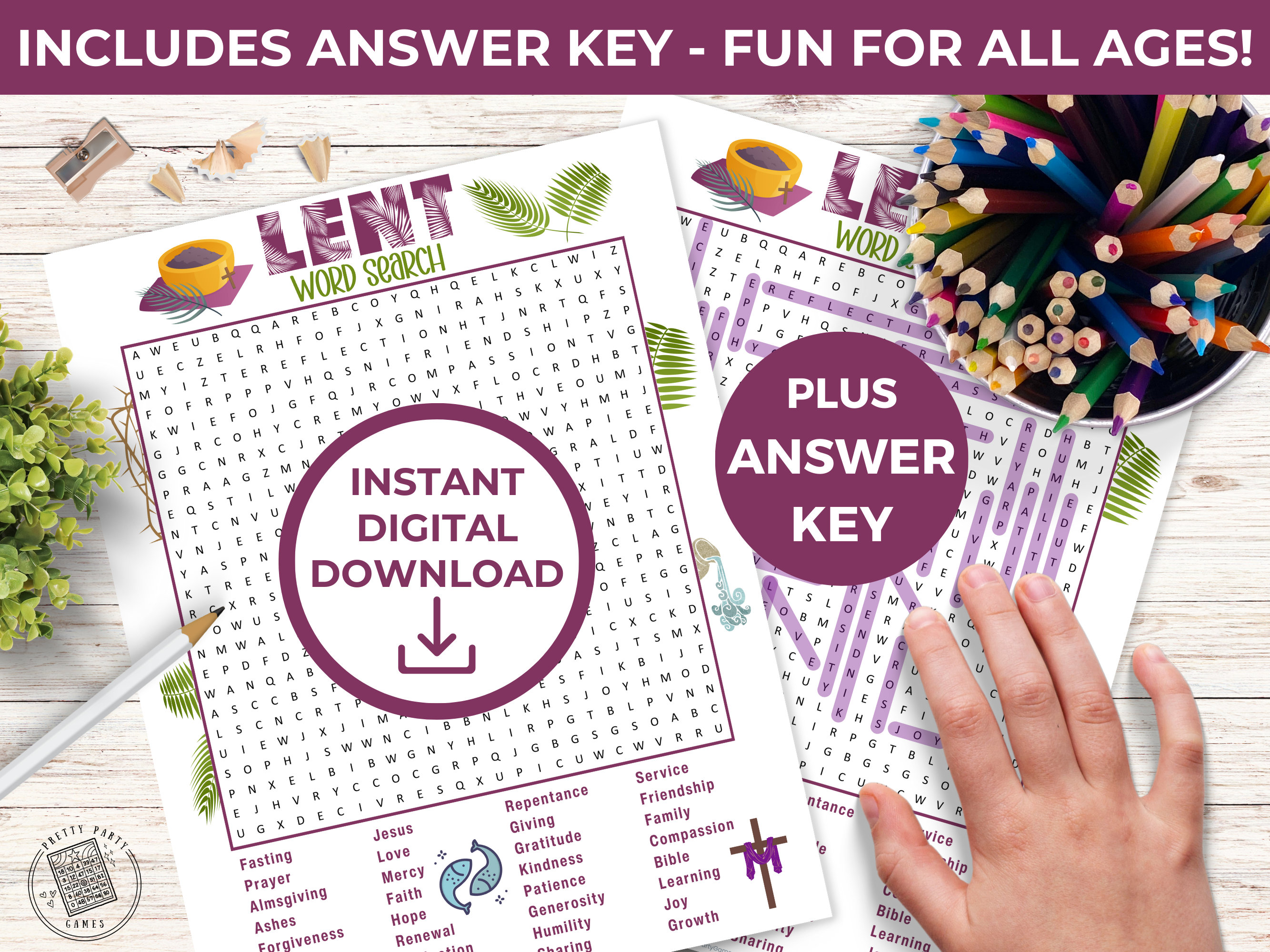 Lent Word Search Printable + Answer Key, Lenten Games for Kids & Adults ...