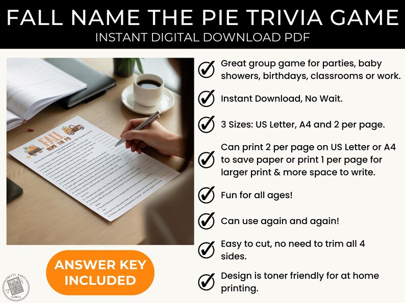 Fall Name the Pie Food Trivia Printable, Dessert Group Game for Teens ...
