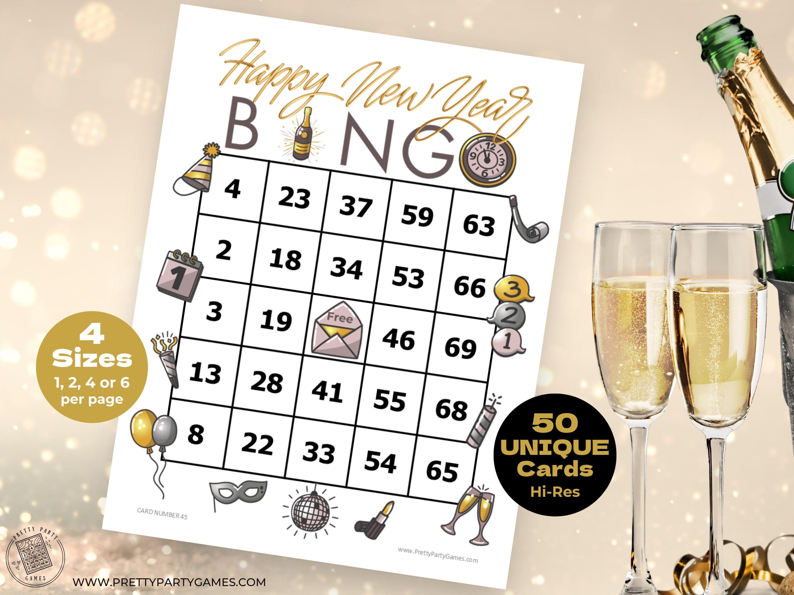50 Printable New Years Eve Bingo Cards With Numbers, New Years Bingo ...